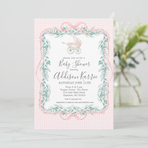 Preppy Southern baby carriage baby shower invite | Zazzle
