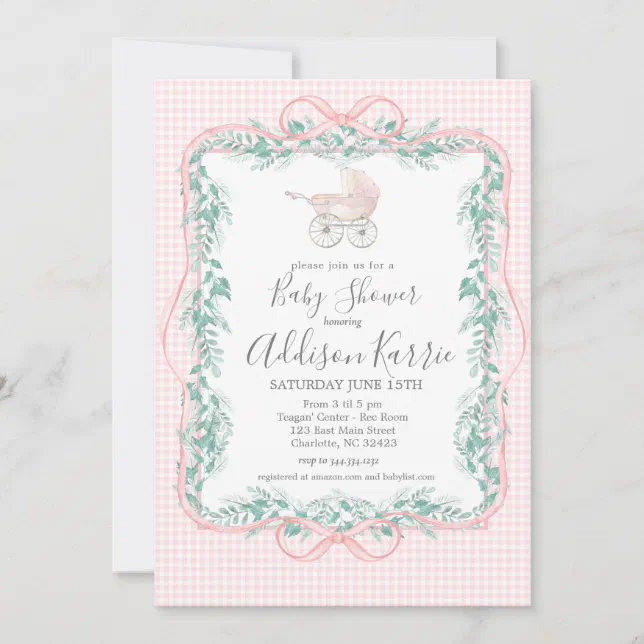 Preppy Southern baby carriage baby shower invite | Zazzle