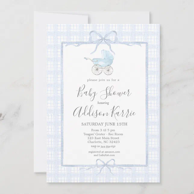Preppy Southern baby carriage baby shower invite | Zazzle