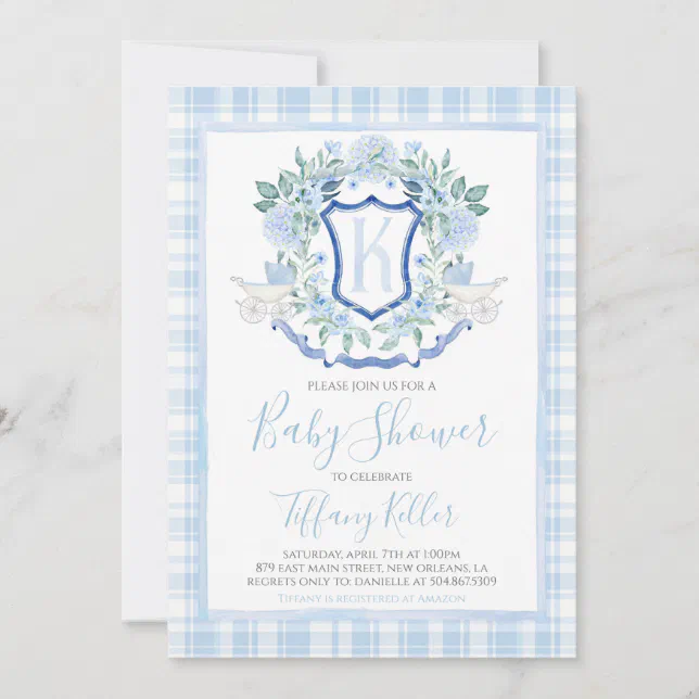 Preppy Southern Blue Boy Carriage Baby Shower Invitation | Zazzle