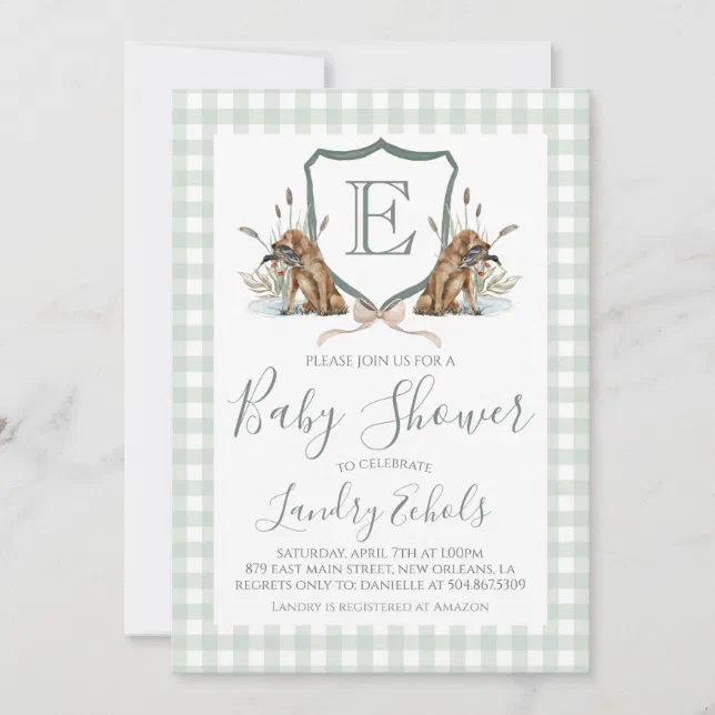 Preppy Southern Boy Hunting Duck Dog Baby Shower Invitation | Zazzle