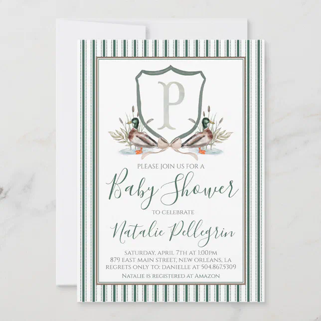 Preppy Southern Duck Boy Baby Shower Invitation | Zazzle