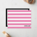 Preppy Stripes Pink & Black Cute Girly Note Card | Zazzle