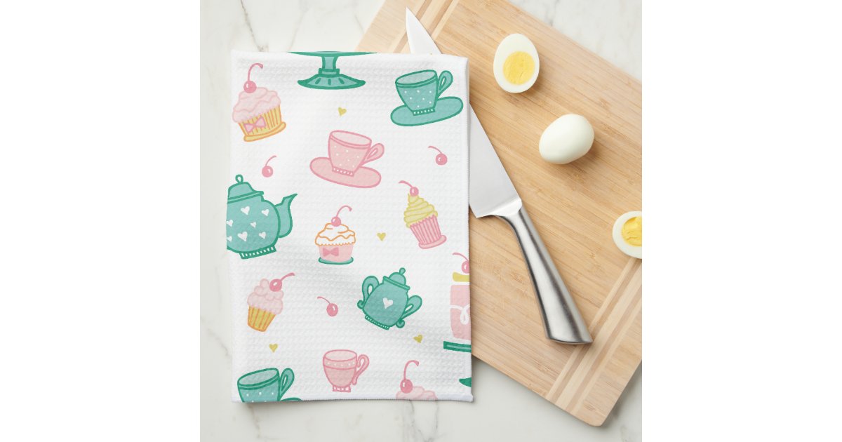 Preppy Tea Set and Cake Kitchen Towel | Zazzle