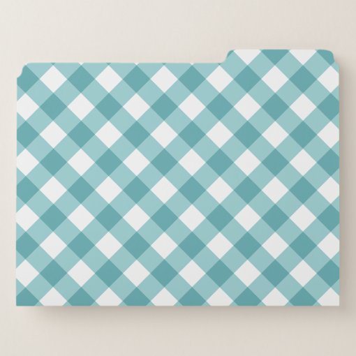 Preppy Teal Gingham Plaid Pattern | Name File Folder | Zazzle