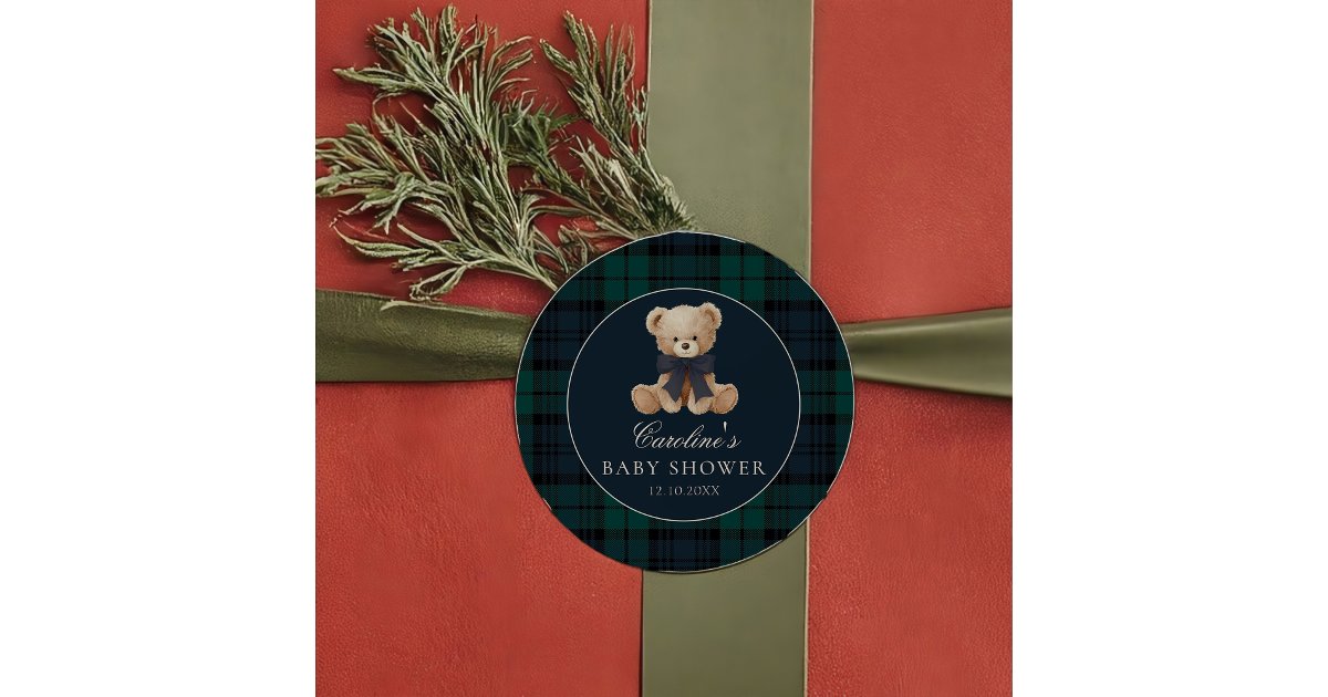 Preppy Teddy Bear Baby Shower Sticker | Zazzle