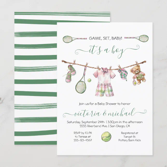 Preppy Tennis Boy Baby Shower Invitation | Zazzle