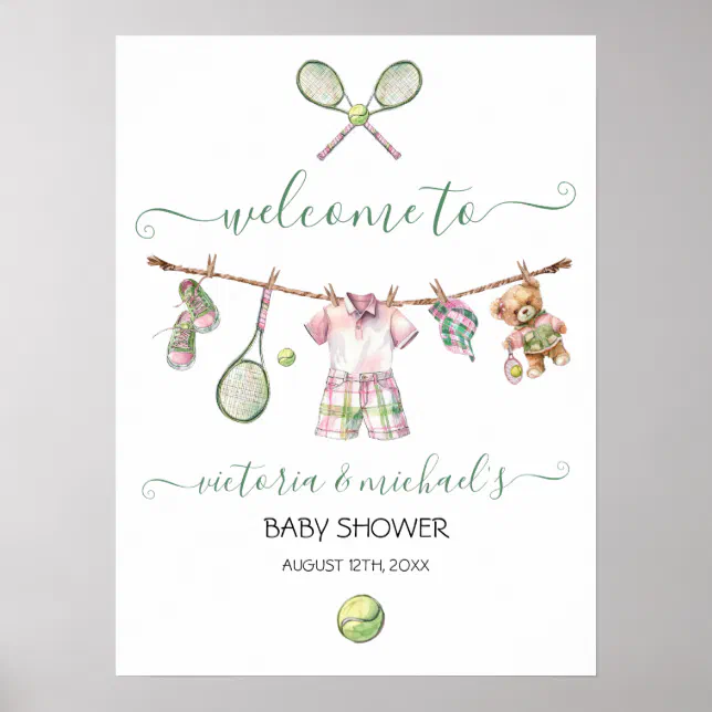 Preppy Tennis Boy Baby Shower Welcome Sign | Zazzle