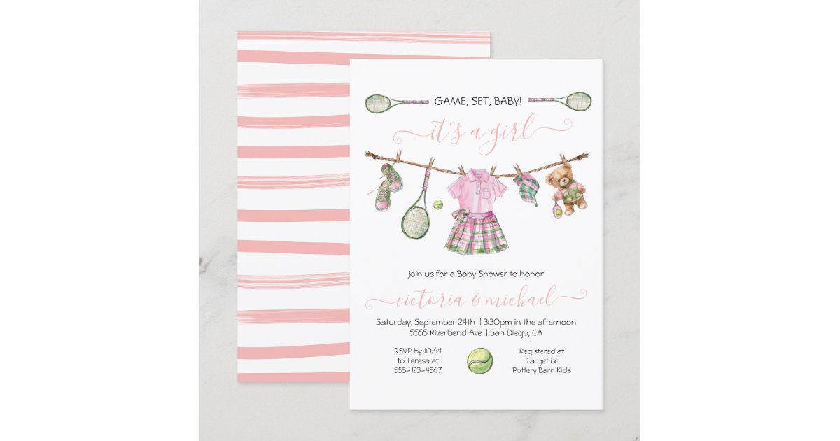 Preppy Tennis Girl Baby Shower Invitation | Zazzle