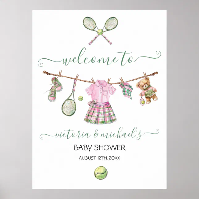 Preppy Tennis Girl Baby Shower Welcome Sign | Zazzle