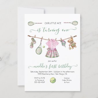 Preppy Tennis Girl Birthday turning one Invitation | Zazzle