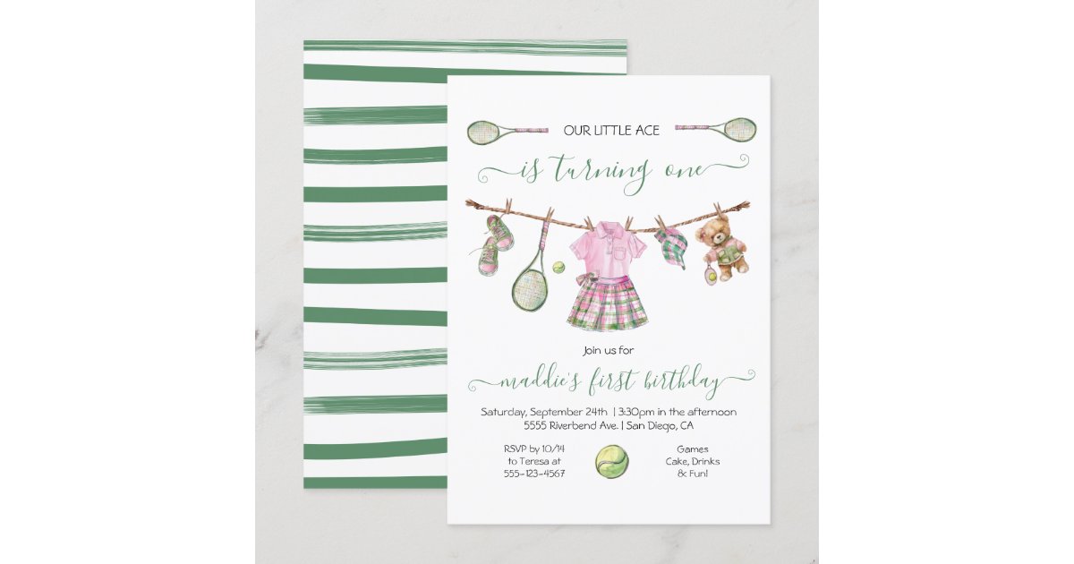 Preppy Tennis Girl Birthday turning one Invitation | Zazzle