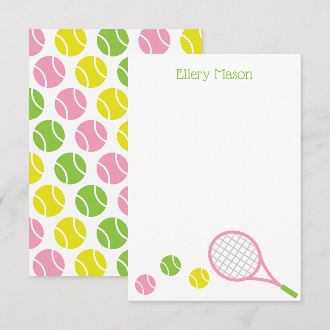 Preppy Tennis Personalized Flat Note Cards | Zazzle