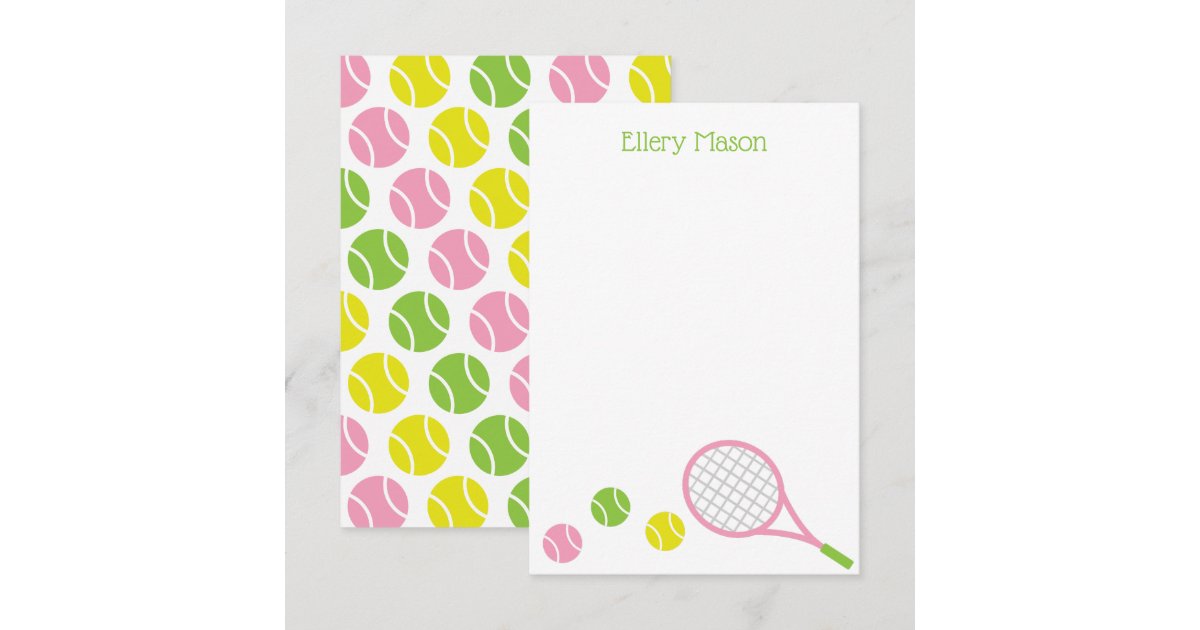 Preppy Tennis Personalized Flat Note Cards | Zazzle
