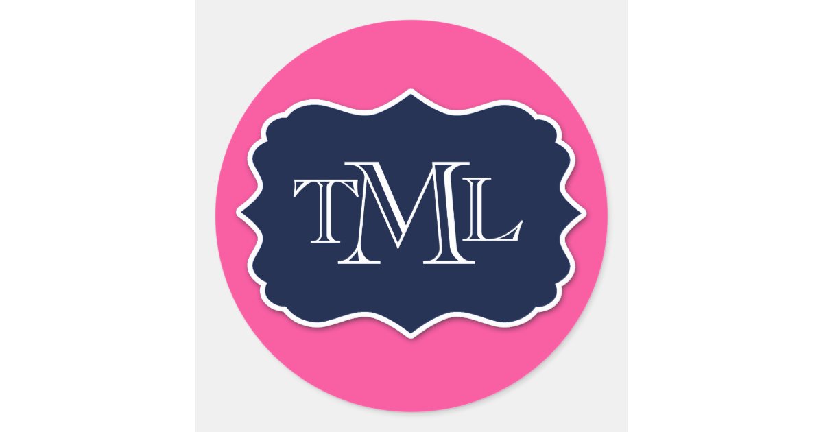 Preppy Three Initial Monogram And Frame Classic Round Sticker | Zazzle
