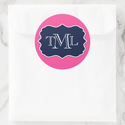 Preppy Three Initial Monogram And Frame Classic Round Sticker | Zazzle