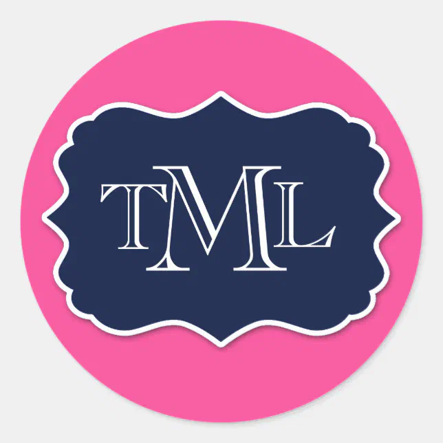 Preppy Three Initial Monogram And Frame Classic Round Sticker | Zazzle
