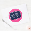 Preppy Three Initial Monogram And Frame Classic Round Sticker | Zazzle