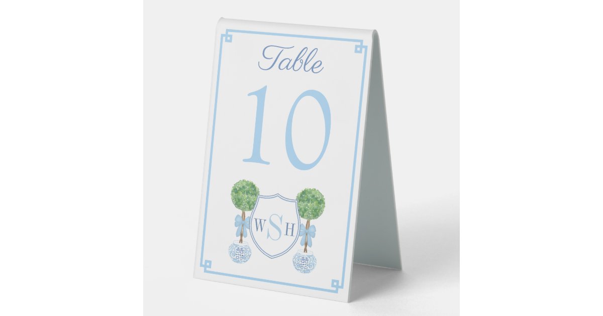 Preppy Topiary Baby Shower Luncheon Table Numbers Tent | Zazzle