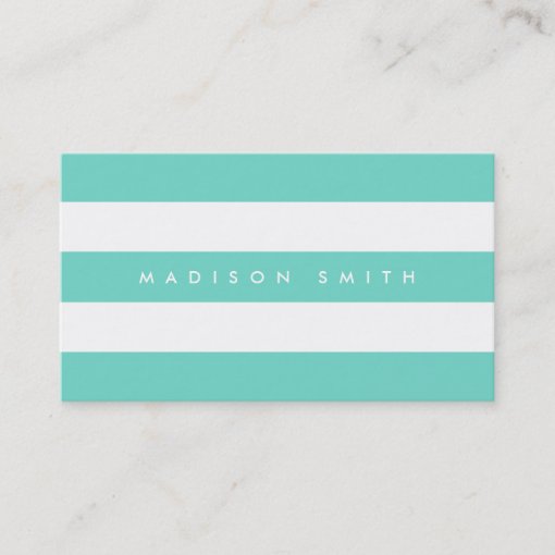 Preppy Turquoise and White Stripes with Pink Business Card | Zazzle