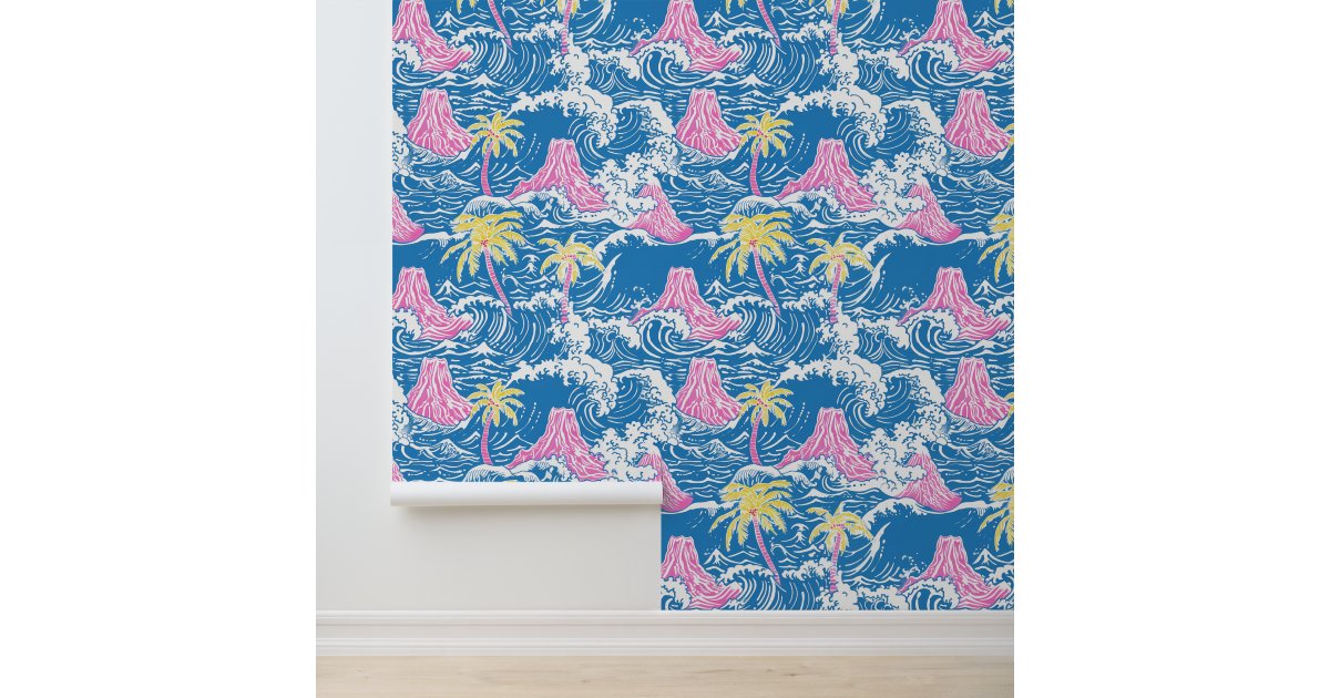Preppy Volcanoes In Middle Of Ocean Wallpaper | Zazzle