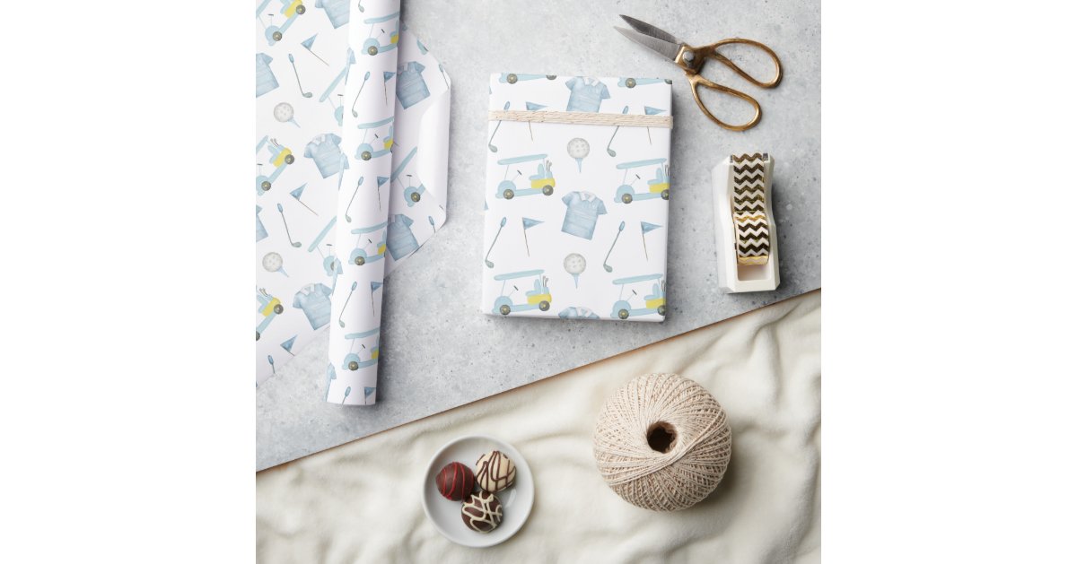 Preppy Watercolor Blue Monogram Golf Polo Shirt Wrapping Paper | Zazzle