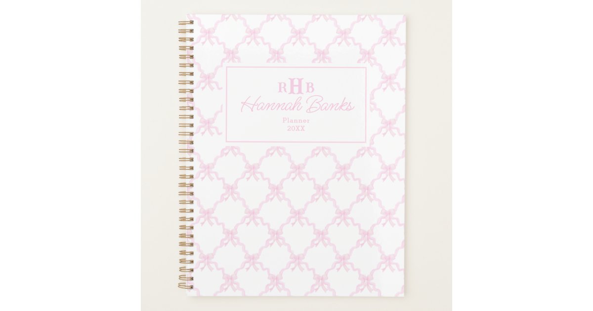 Preppy Watercolor Bows Trellis Monogram Planner | Zazzle