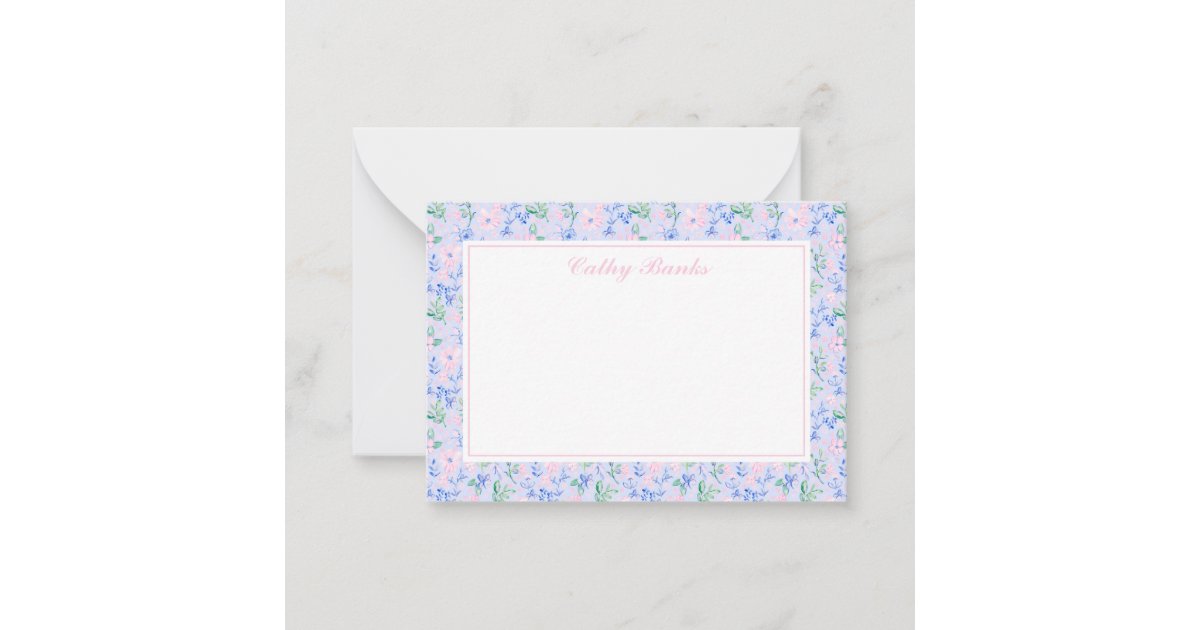 Preppy watercolor flowers Personalized Stationery Note Card | Zazzle