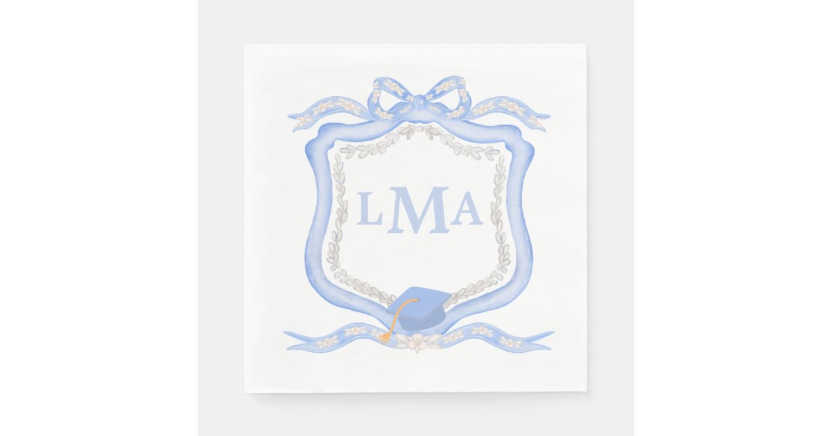 Preppy Wedgewood Monogram Graduation Napkins | Zazzle