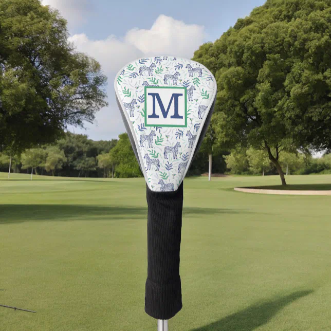 Preppy White Zebra Martini Monogram Golf Head Cover | Zazzle