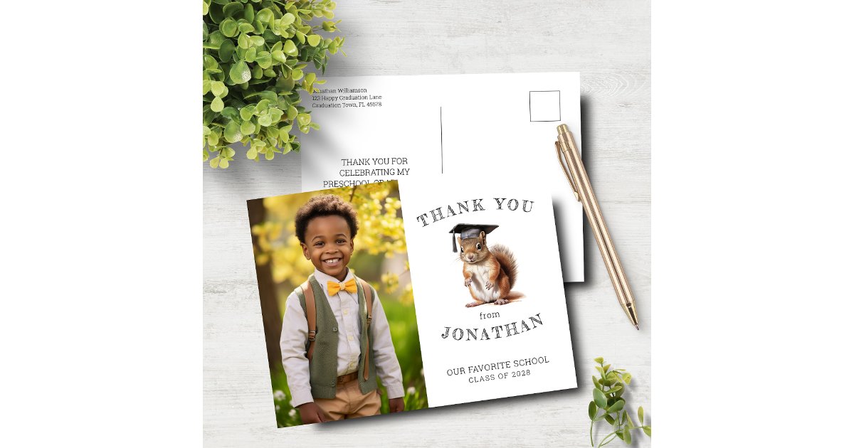 Preschool Cute Squirrel Thank You Post Card | Zazzle
