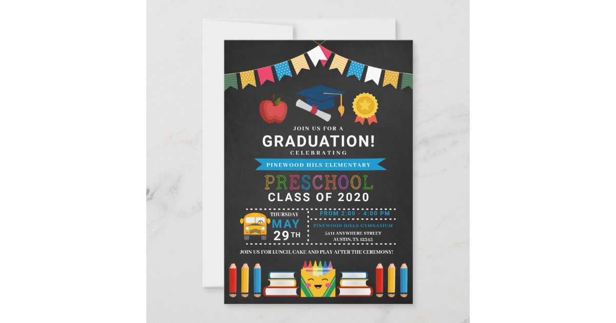 Preschool Graduation Chalkboard Invitation | Zazzle