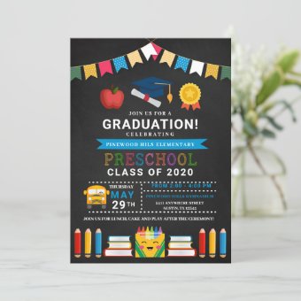 Preschool Graduation Chalkboard Invitation | Zazzle