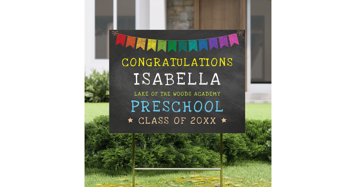 Preschool Graduation Chalkboard Rainbow Bunting Sign | Zazzle