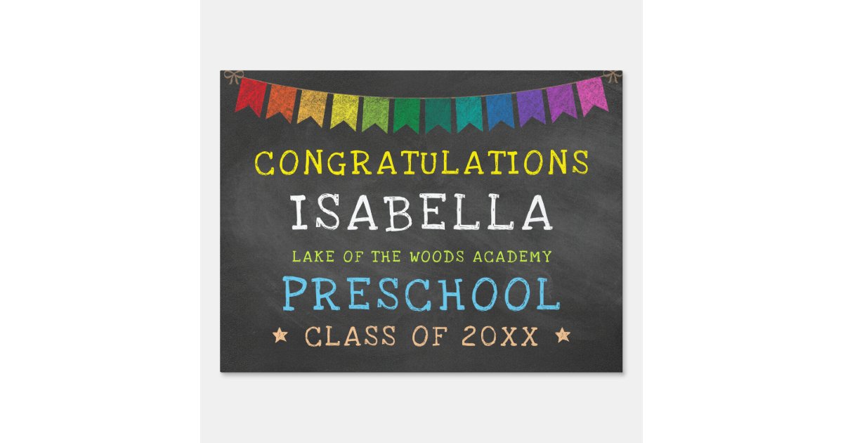 Preschool Graduation Chalkboard Rainbow Bunting Sign | Zazzle.com