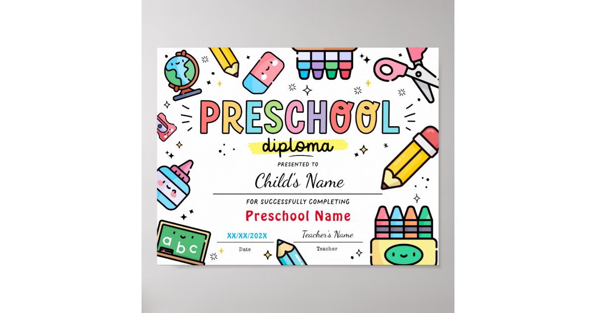 Preschool Graduation Diploma Poster | Zazzle