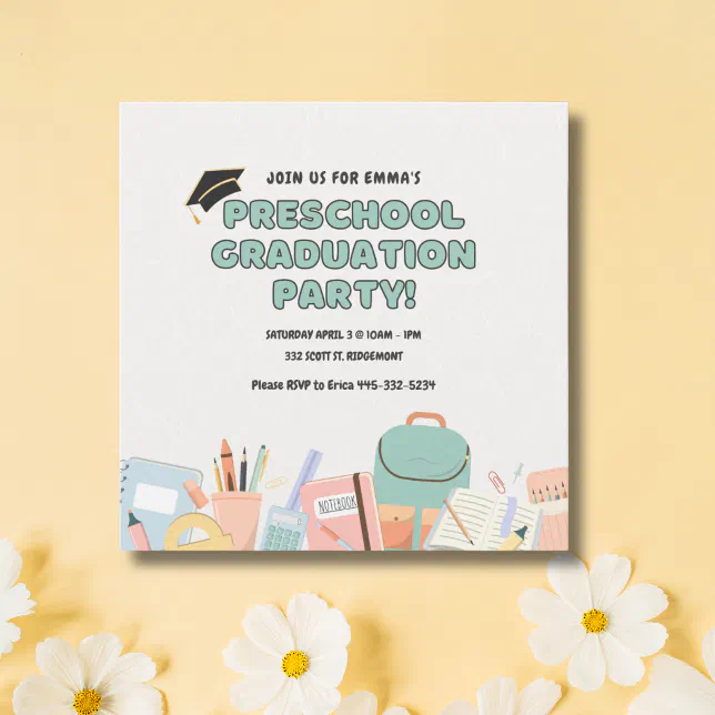 Preschool Graduation Party Invitation Template | Zazzle