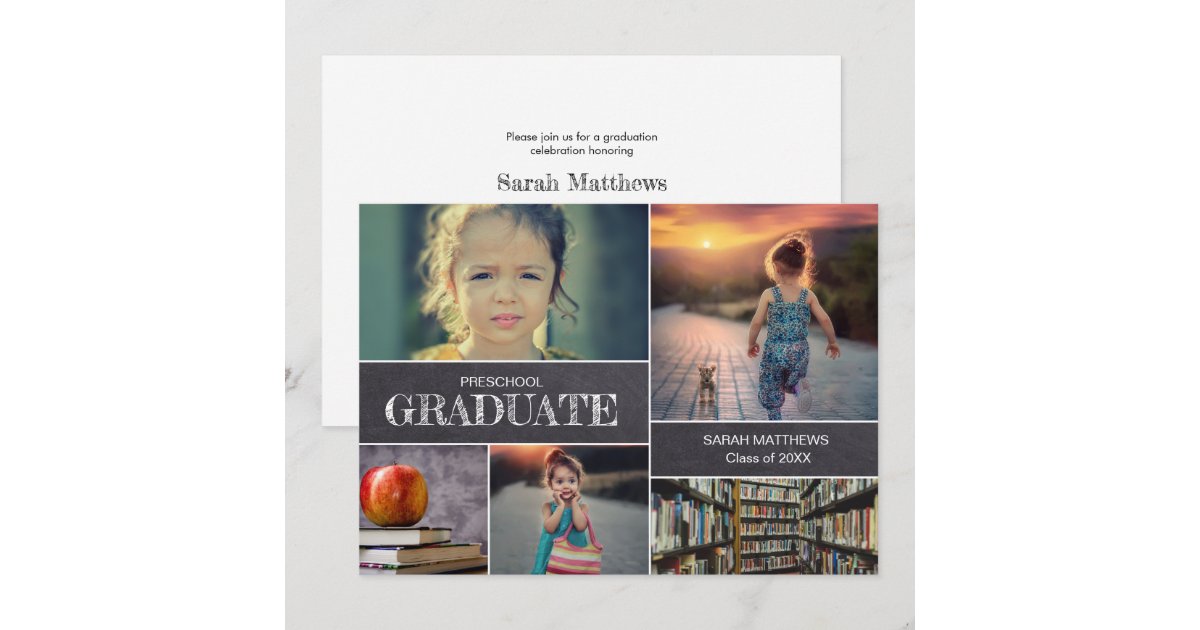 Preschool Graduation Photo Collage Invitation | Zazzle