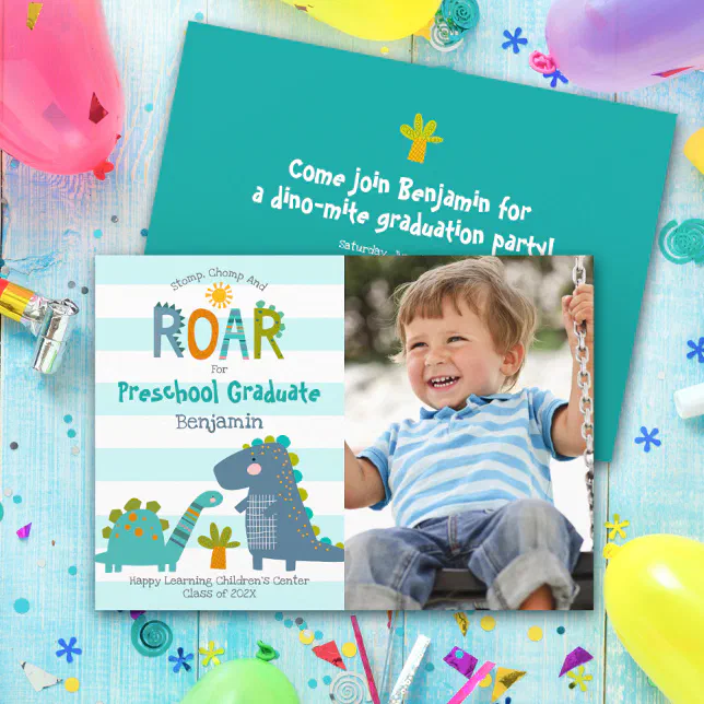 Preschool Graduation Photo Dinosaurs Boy Fun Cute Invitation | Zazzle