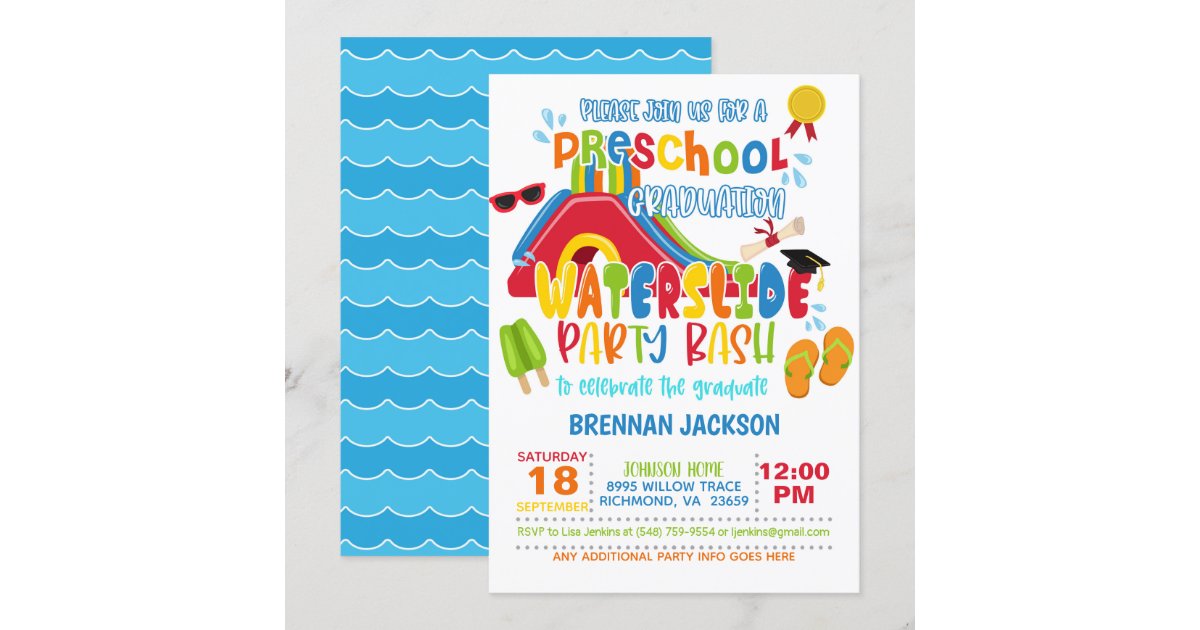 Preschool Graduation Waterslide Party - Boy Invitation | Zazzle