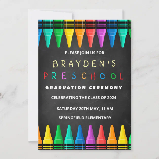 Preschool Kids Chalkboard Graduation Invitation | Zazzle