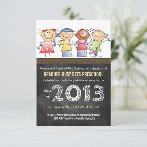 Preschool or Kindergarten Class Chalkboard Grad Invitation | Zazzle