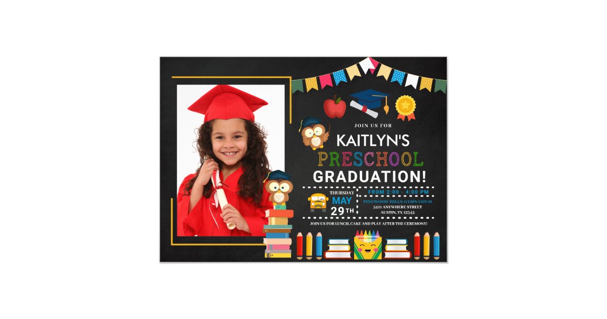 Preschool Photo Graduation Chalkboard Invitation | Zazzle.com