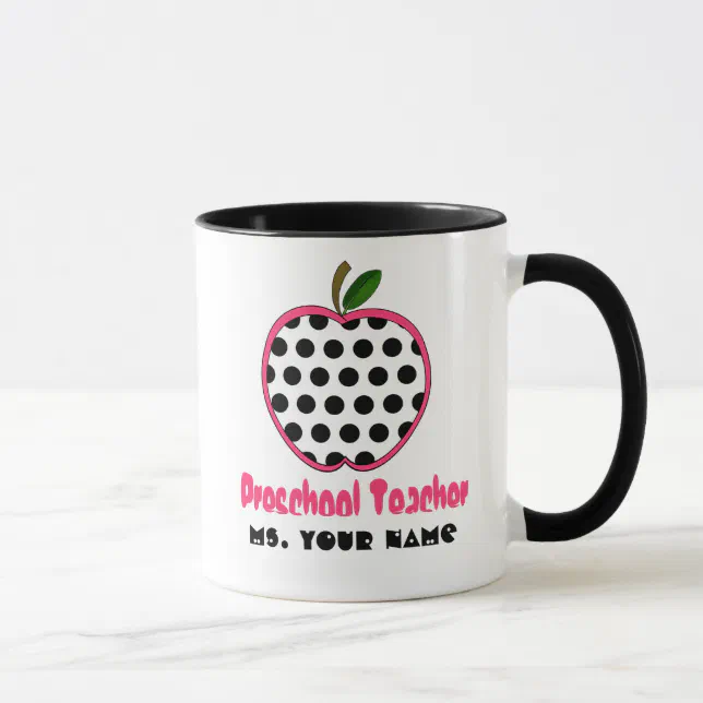 Preschool Teacher Mug - Polka Dot Apple | Zazzle