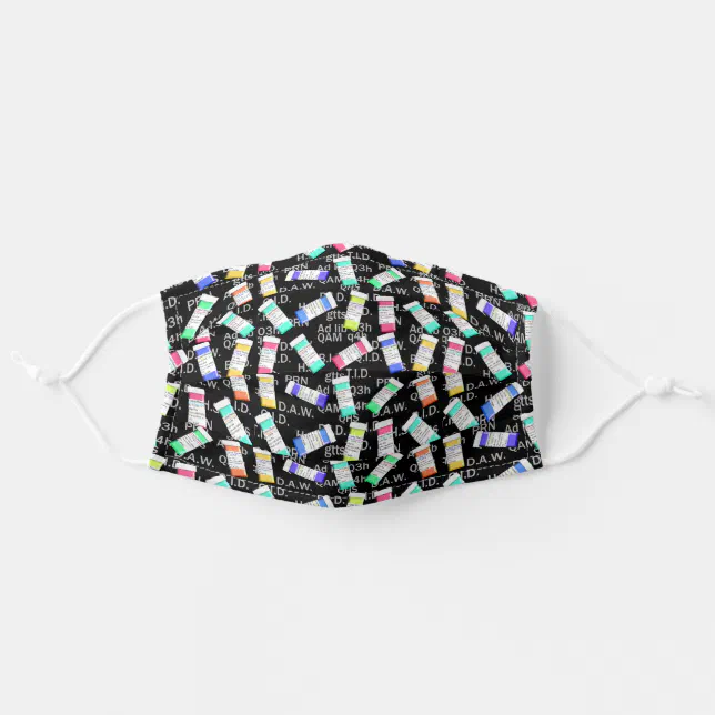 Prescription Bottles Black Adult Cloth Face Mask | Zazzle
