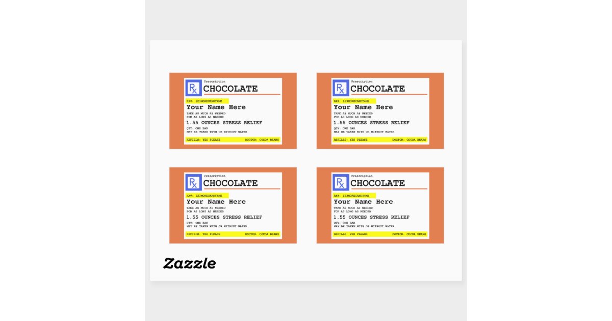 Prescription Chocolate Personalized Rectangular Sticker | Zazzle