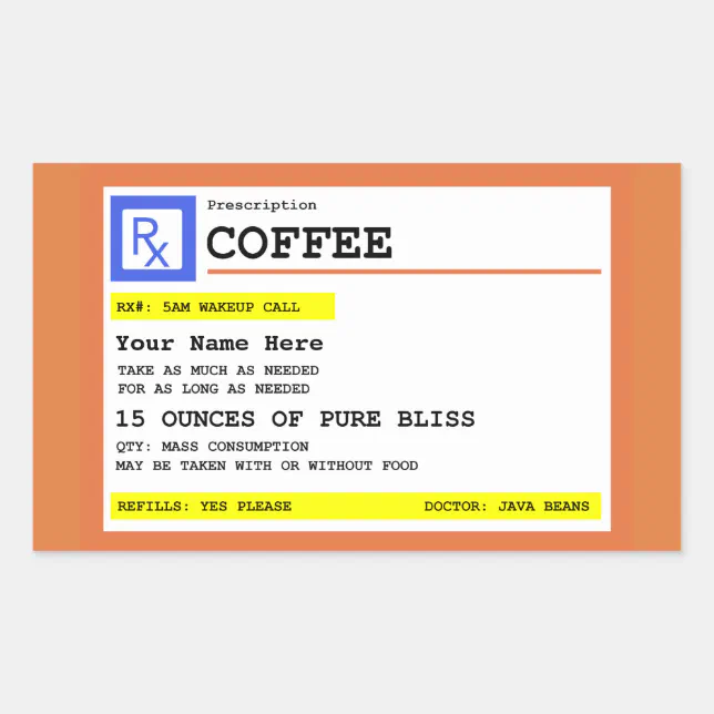 Prescription Coffee Label Personalized Rectangular | Zazzle