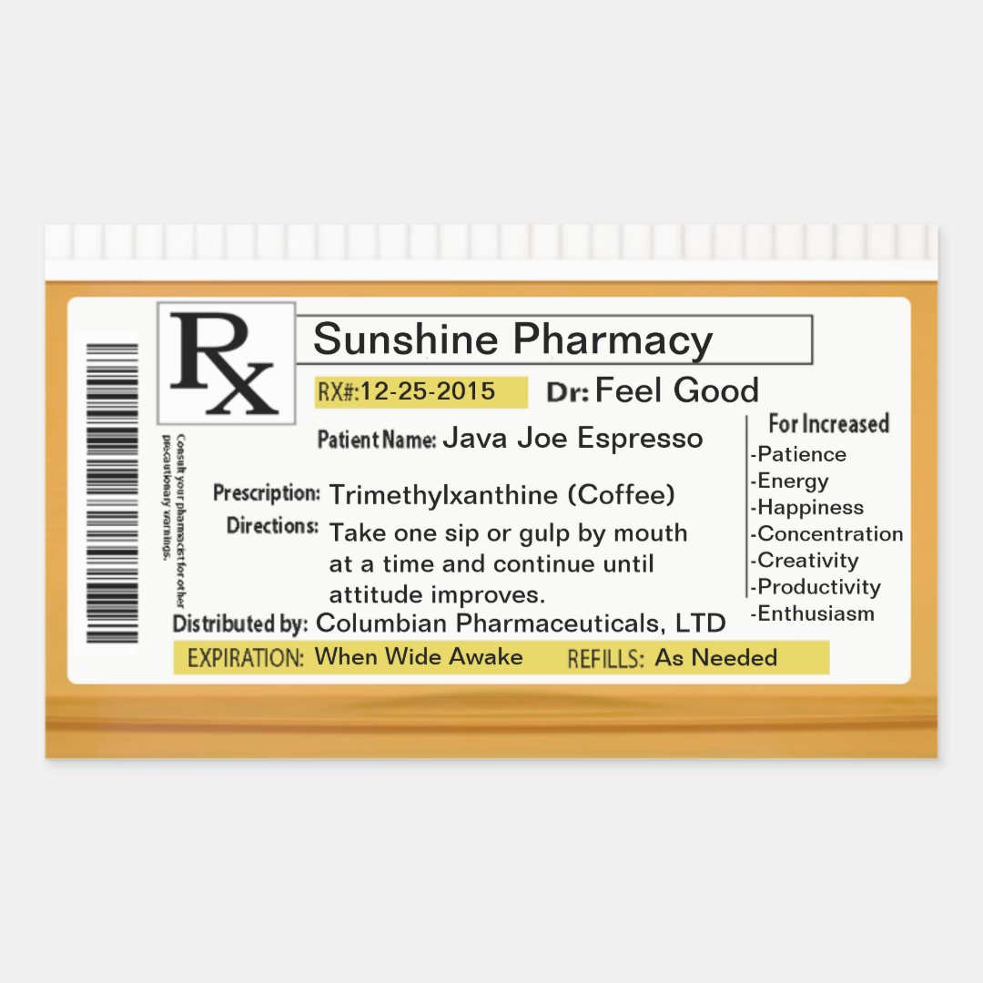 Prescription for Coffee Rectangular Sticker | Zazzle