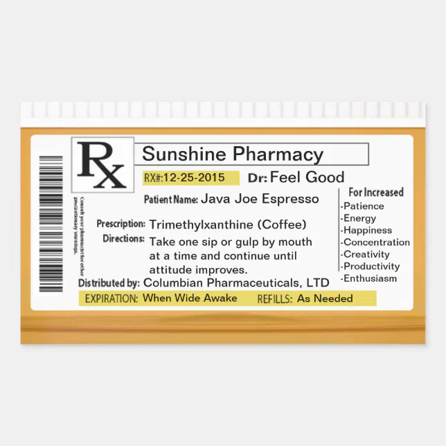 Prescription for Coffee Rectangular Sticker | Zazzle