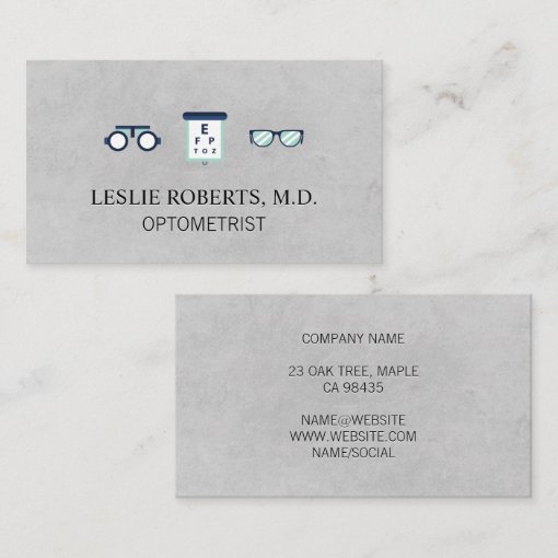 Prescription Glasses Eye Chart | Optometrist Business Card | Zazzle